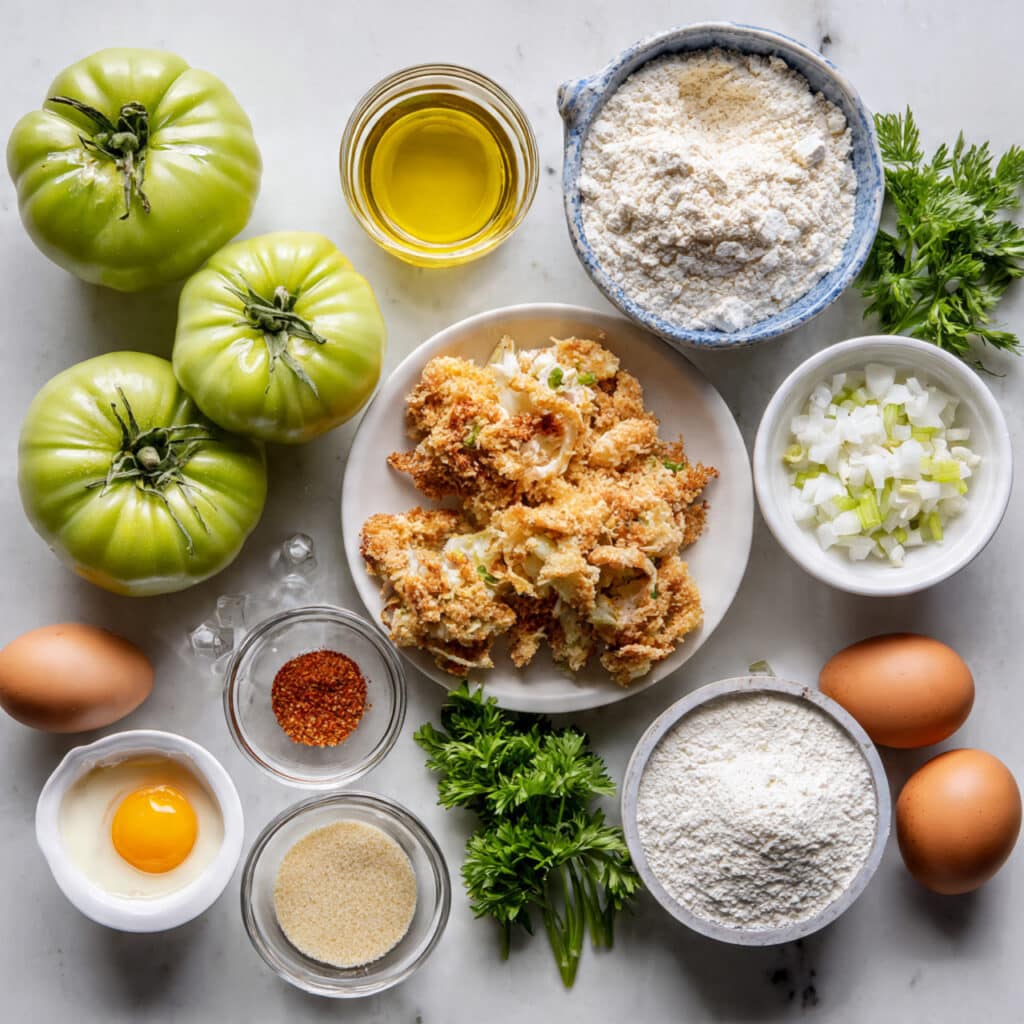 Crispy Fried Green Tomatoes with Crab Salad and Hot Butter Sauce